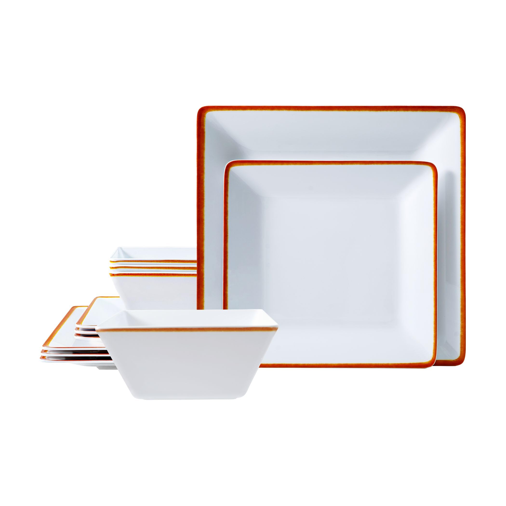 Amazon.com | TP 12-Piece Square Dinnerware Set, Melamine Dishes Set ...