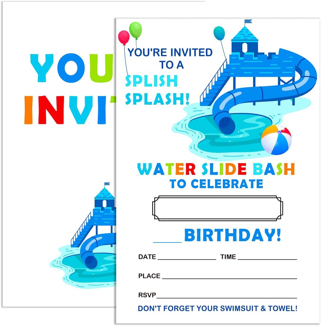 Amazon.com : Foosproea Waterslide Birthday Invitations with Envelopes ...