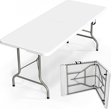 Amazon.com: Bonnlo Folding Table 6ft, Portable Collapsible Plastic ...