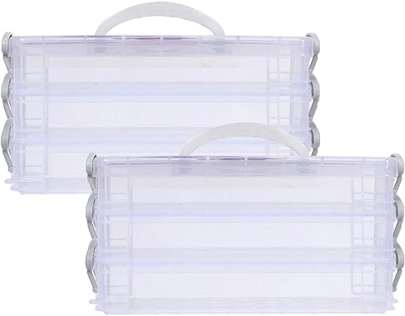 AUTUUCKEE 2pcs Craft Storage Box with Lid, 3 Tier Clear Plastic Storage ...