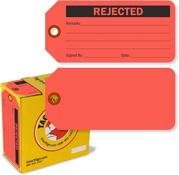 Amazon.com : SmartSign 100-Pack 'Rejected' Fluorescent Red Tags in Box ...