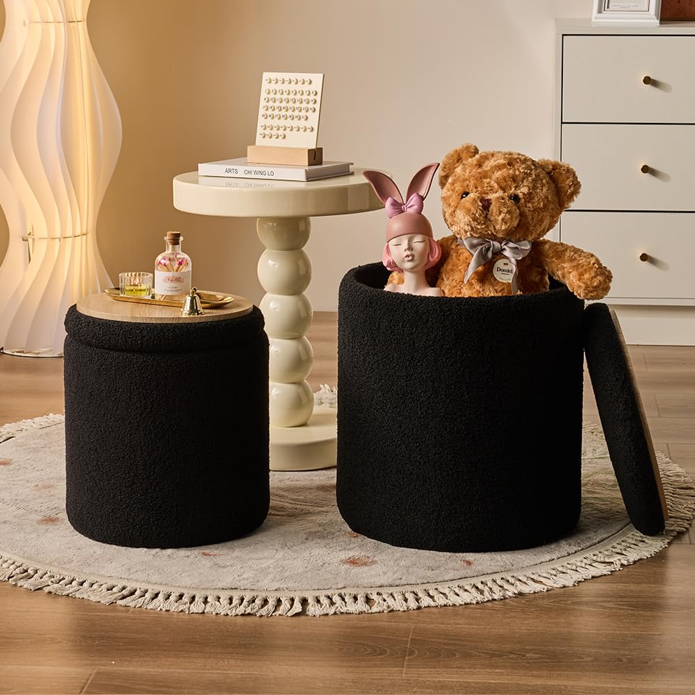 Amazon.com: SAYMA Round Storage Ottoman Set of 2 Sherpa Storage Ottoman ...