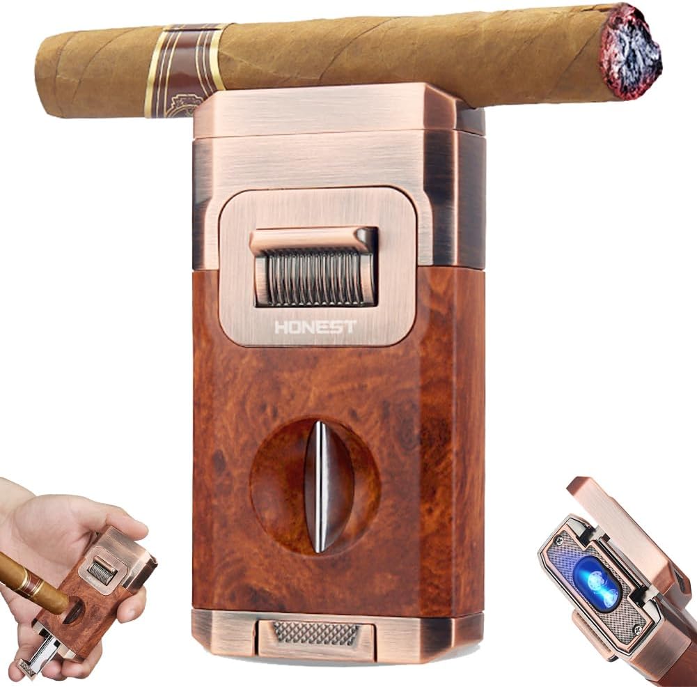 Amazon.com: Torch Cigar Lighter with V Cut Cigar Cutter， Built-in Cigar ...