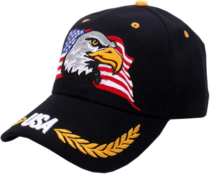 USA-Flag Eagles-Hat American Baseball-Cap Embroidered (Free Size, Black ...