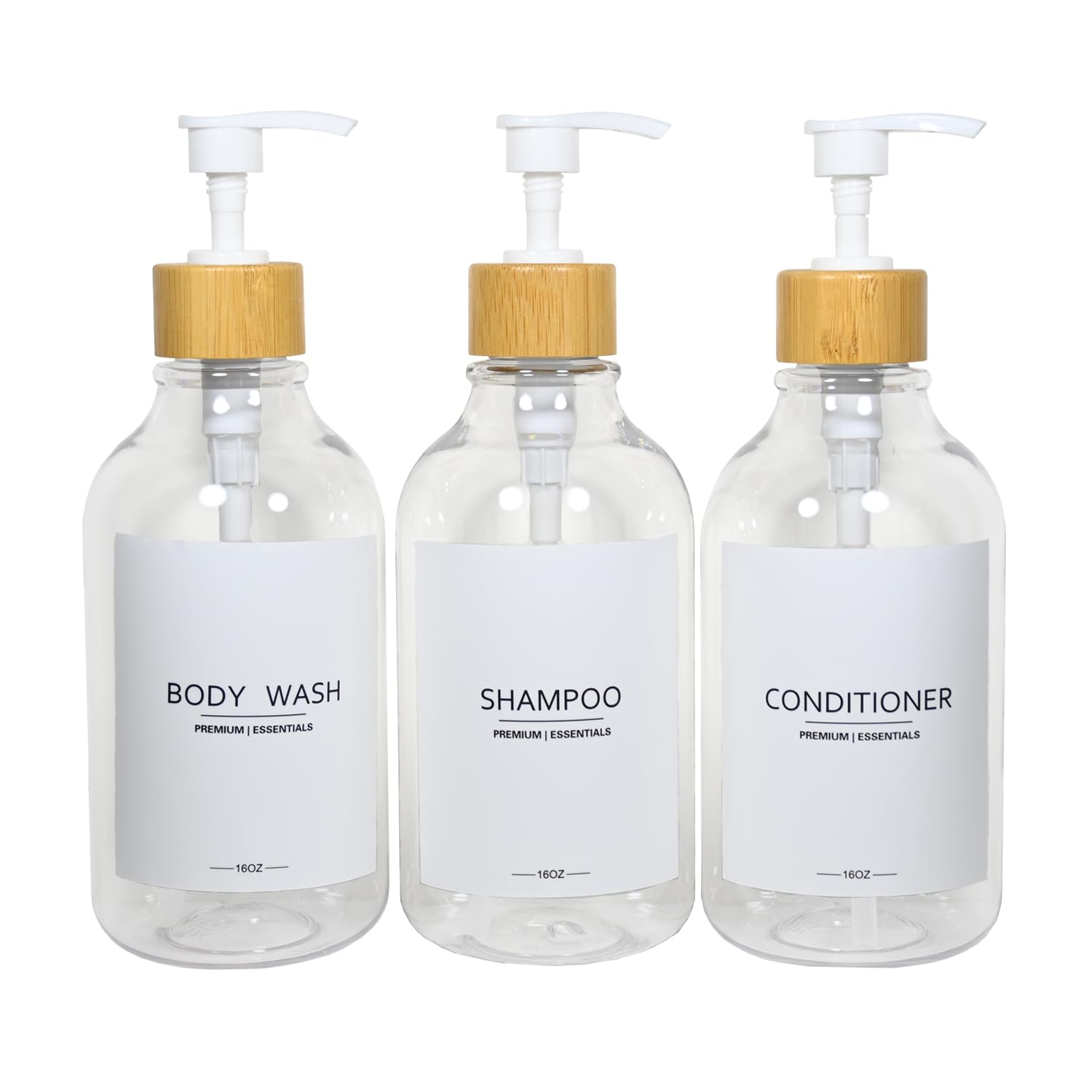 Amazon.com: GlrYer Shampoo and Conditioner Shower Bottles with Bamboo ...
