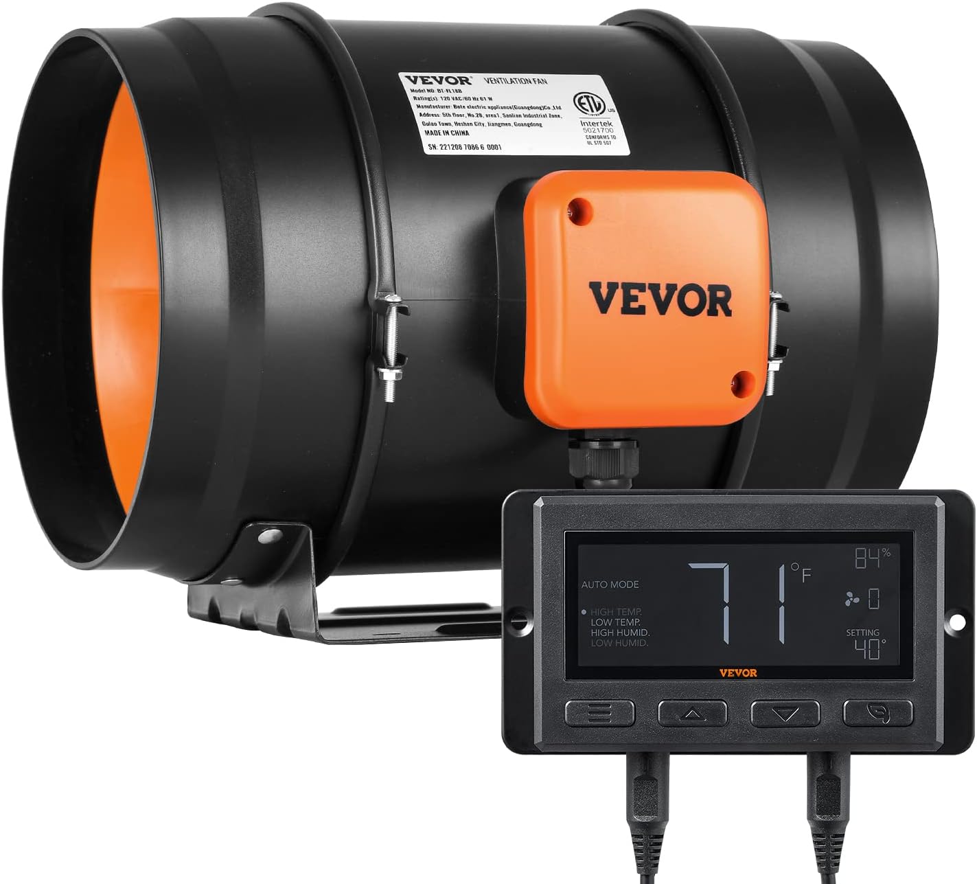 Amazon.com: VEVOR Inline Duct Fan, 8-Inch 807 CFM with Temperature ...