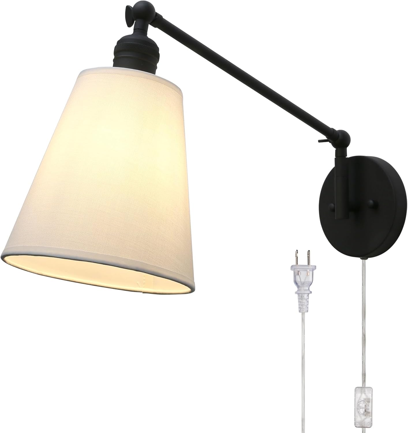 PERMO Retro Swing Arm Wall Sconce Plug in Wall Lamp Black Single Sconce ...
