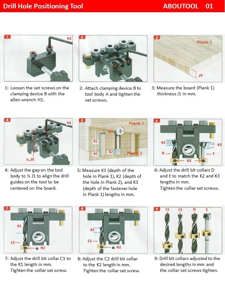 aboutool Pocket Hole Jig Kit - Portable Pocket-Hole Jig - Adjustable ...