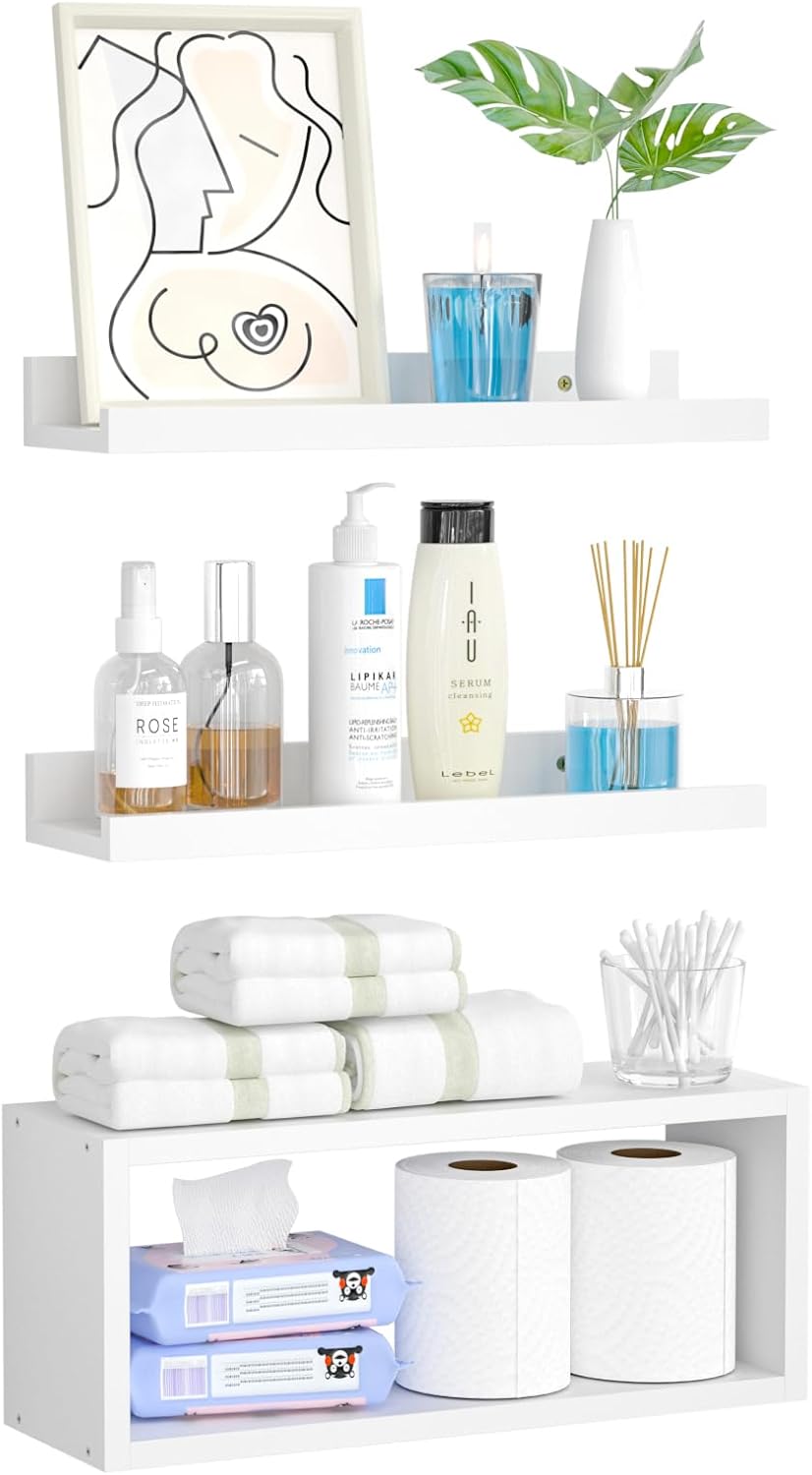 Amazon.com: MBYD Floating Shelves with Storage Basket 16 Inch Wall ...