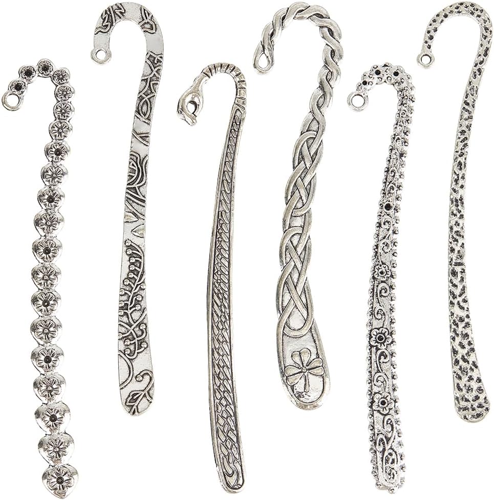 Amazon.com: SUNNYCLUE 12Pcs 6 Styles Hook Bookmark Silver Hairpin ...