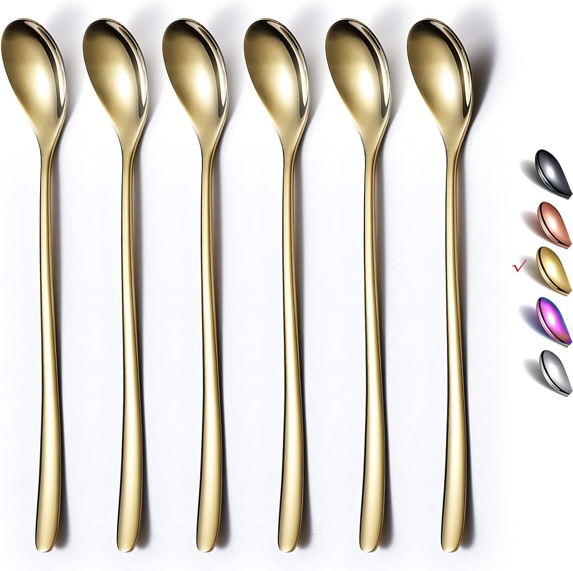 Amazon.com: Gold Long Handle Spoon, Coffee Stirrers, Premium Stainless Steel Coffee Spoons, Ice ...