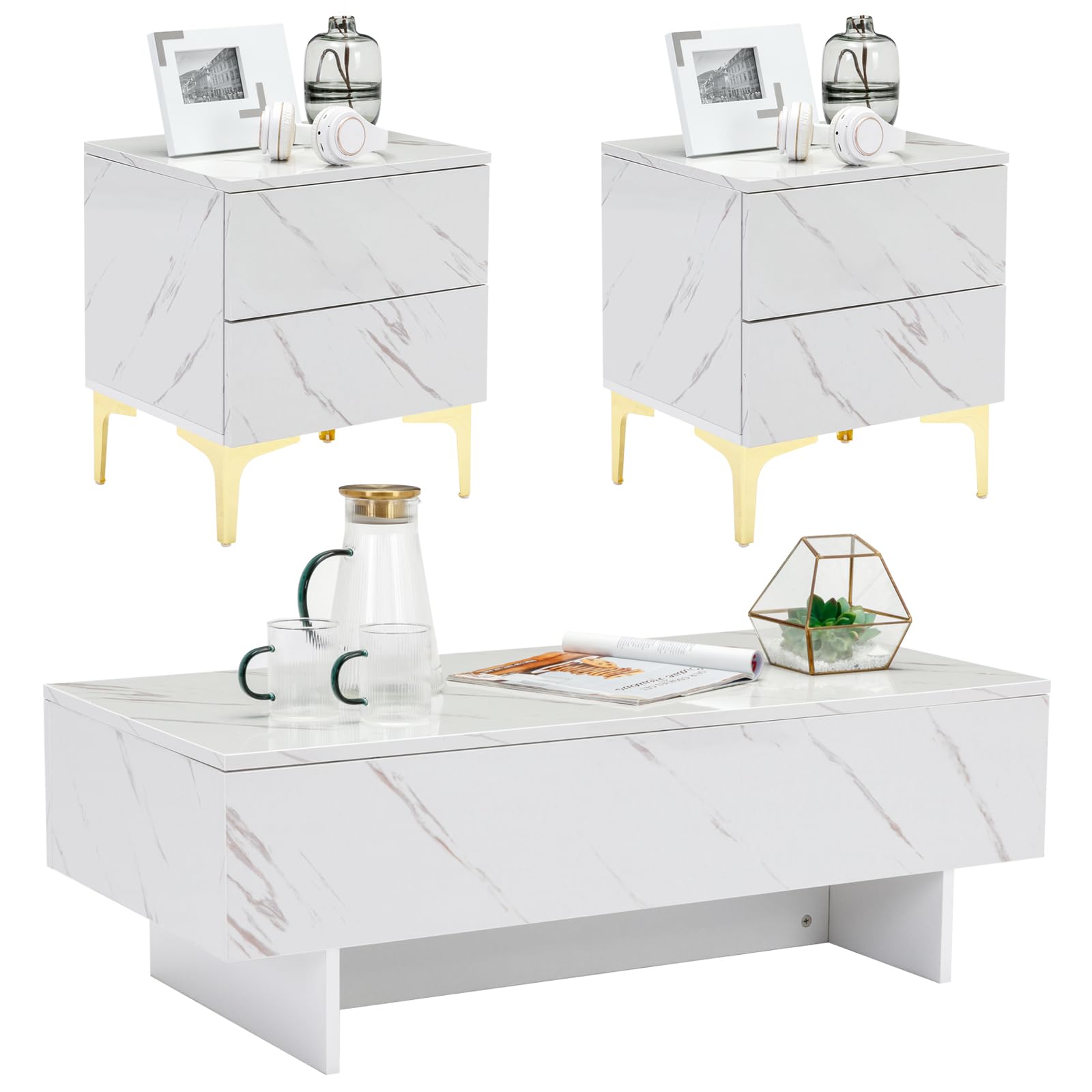 Amazon.com: COSVALVE Living Room Furniture Set, High Gloss Rectangular ...