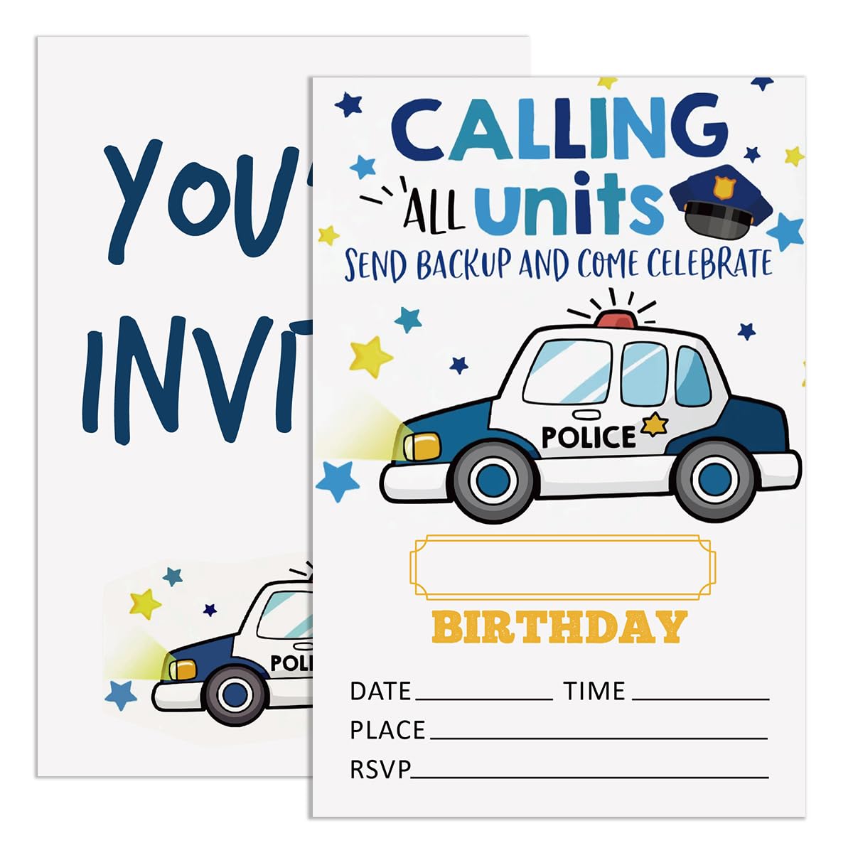 UDNADKEX Birthday Invitations for Boy Police with Envelopes, Invites ...