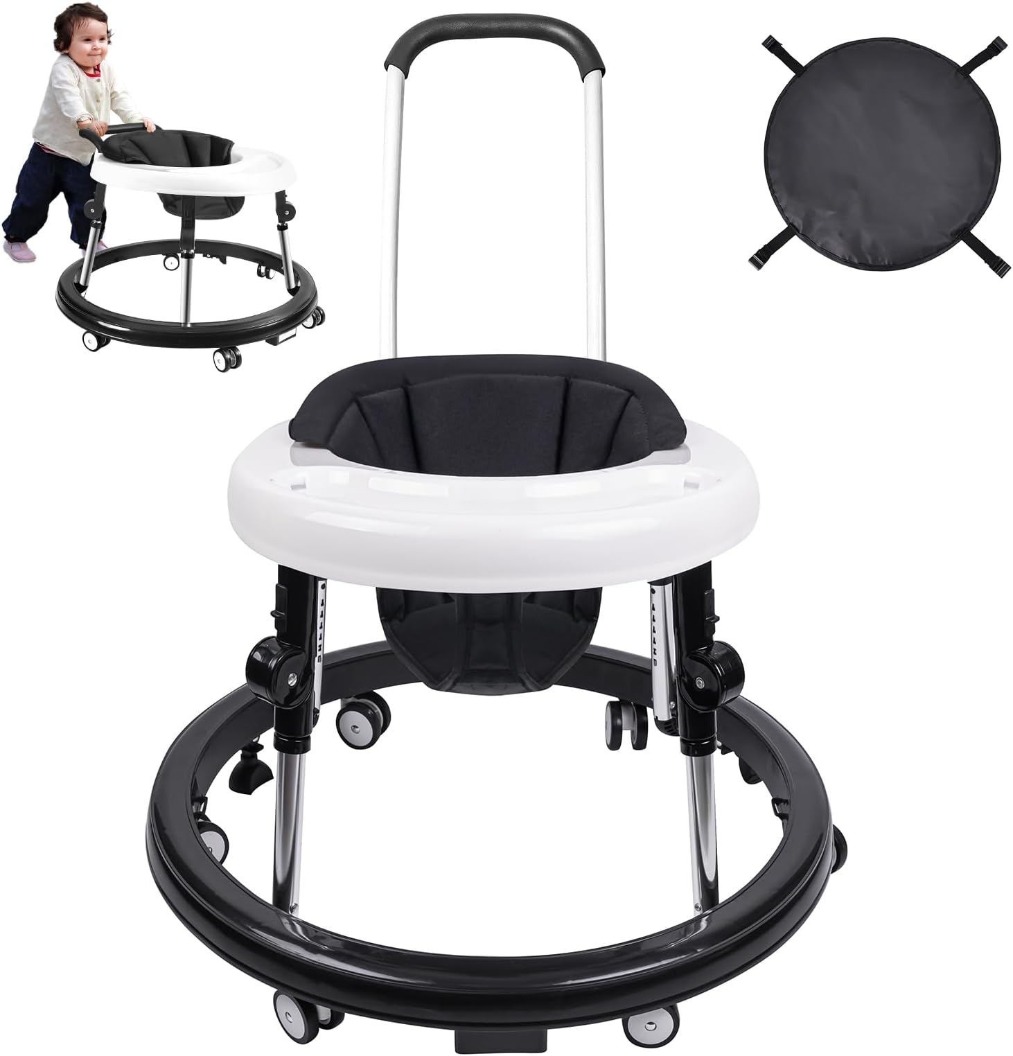 Amazon.com : Double Push Handle Baby Walker, Foldable 9-Gear Height ...