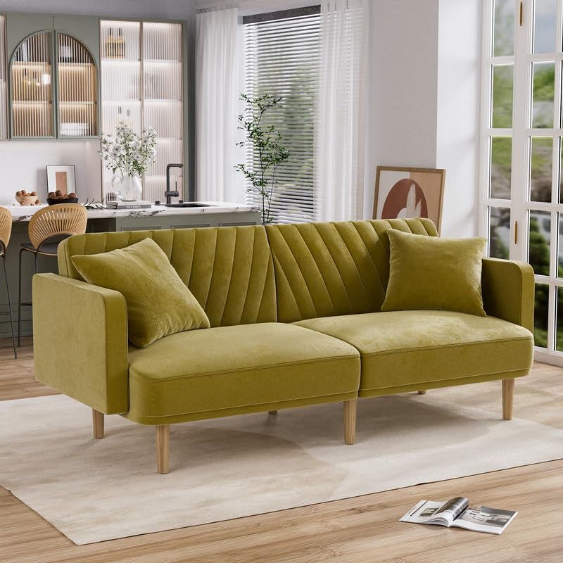 Amazon.com: DAMAIFROM Futon Sofa Bed, Upholstered Comfy Velvet Futon ...