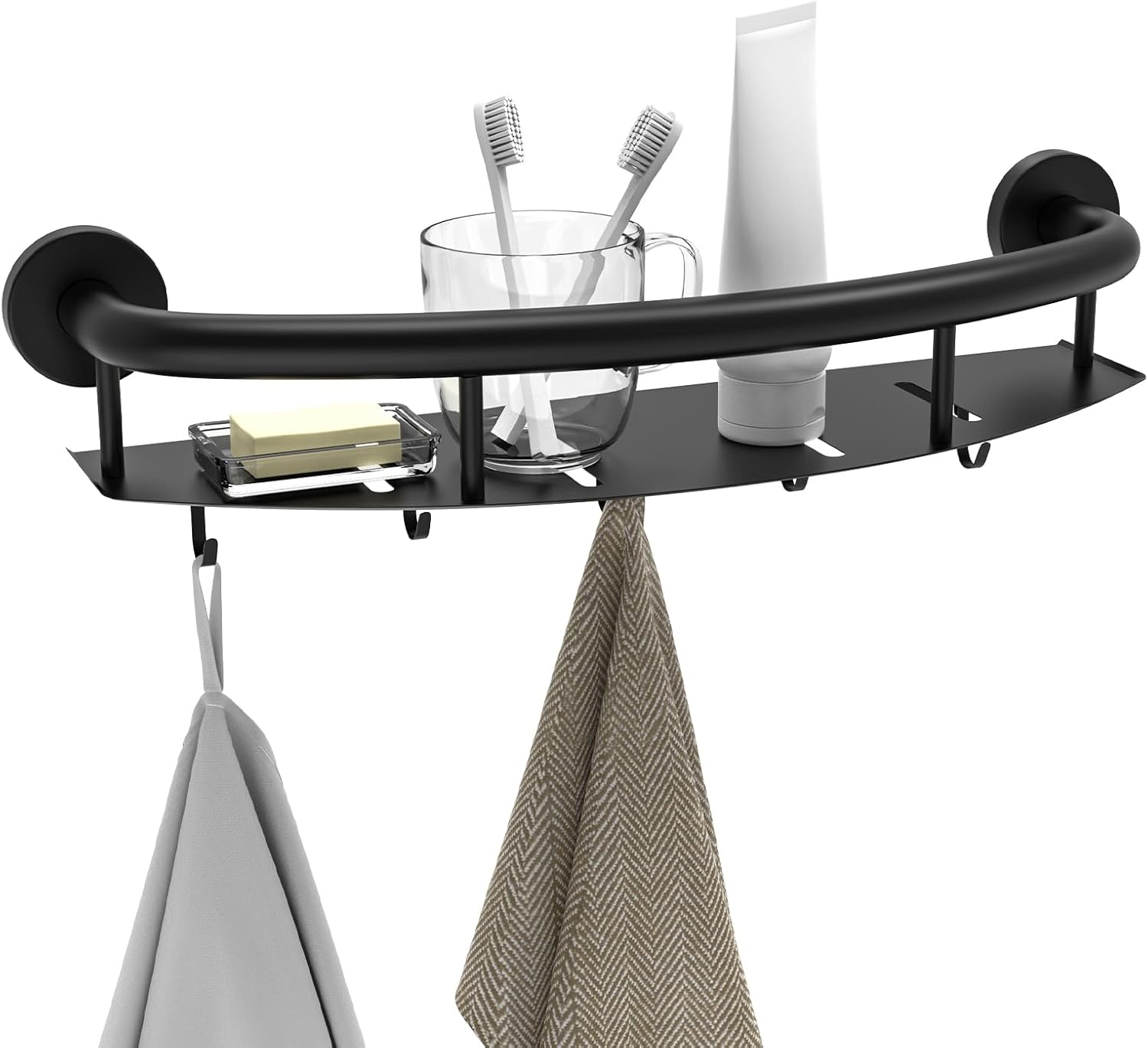 Amazon.com: Munzong 18 Inch Shower Grab Bar w/Storage Shelf, Black ...