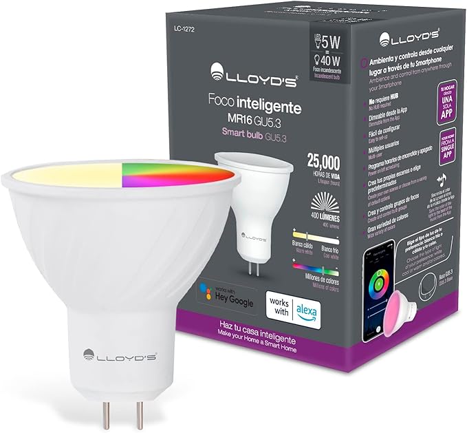Lloyd's Foco Inteligente, Lloyd's, Foco RGB, Modelo: LC-1272, Compatible con Alexa y Otros ...