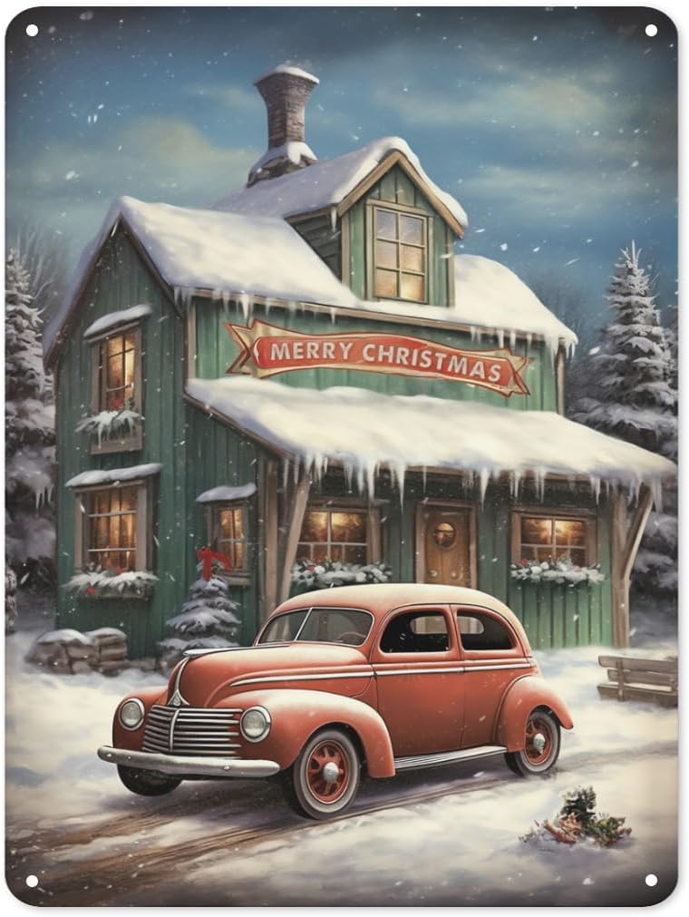 Amazon.com: Christmas Truck Retro Metal Sign Vintage Tin Sign Merry ...