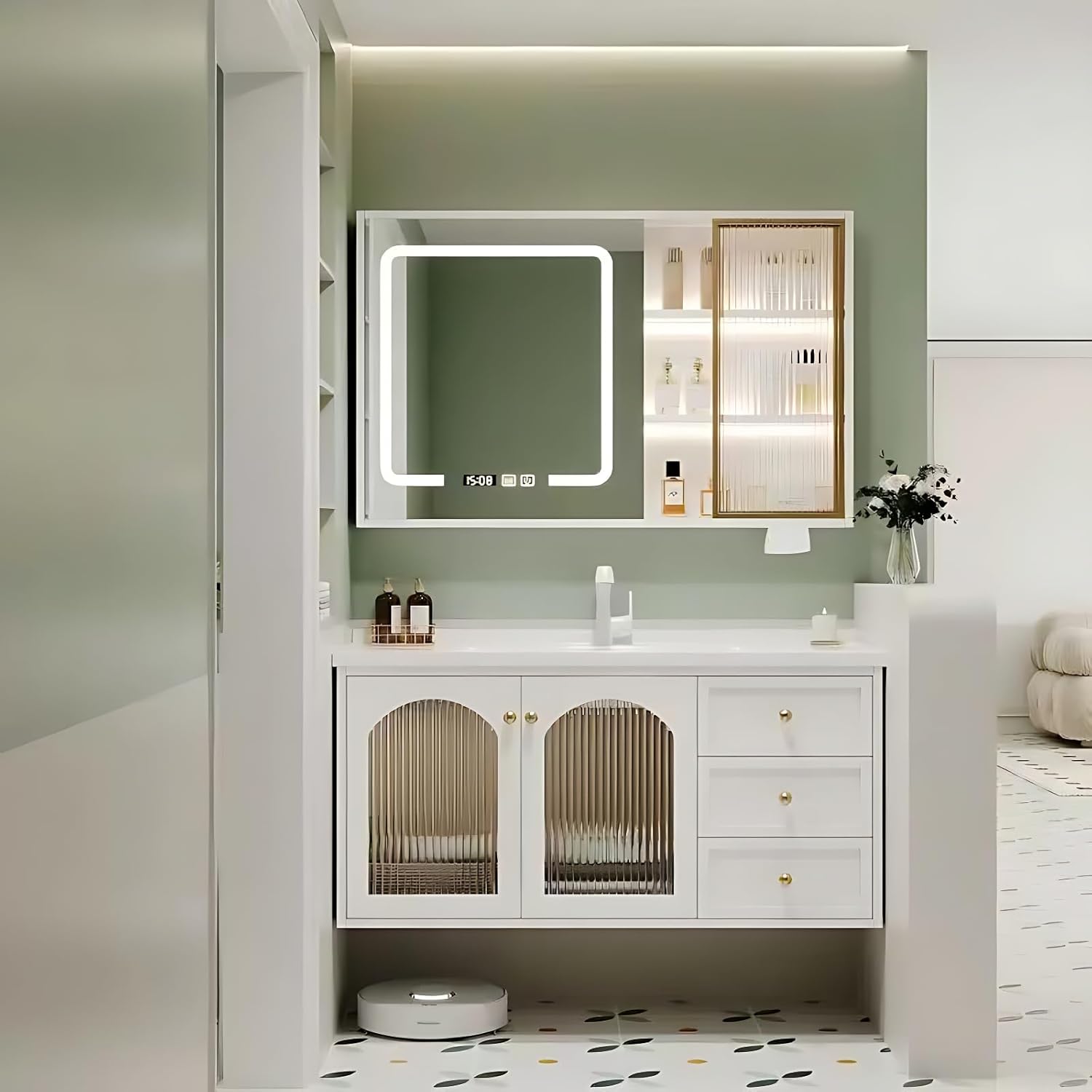 Amazon.com: NAIROLET Floating Bathroom Vanity - Smart Bathroom Cabinet ...