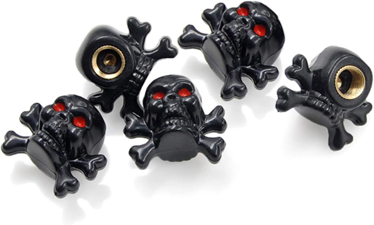 MYOSPARK 5Pcs Black Crossbones Skull Head Wheel Tire Tyre Air Valve ...