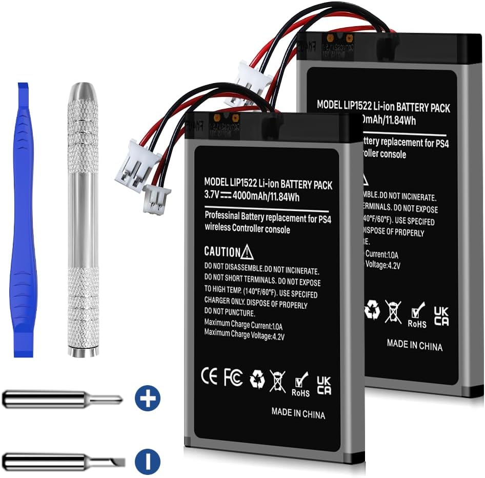 Amazon.com: 2 Pack 4000mAh PS4 Controller Battery, LIP1522 Battery ...