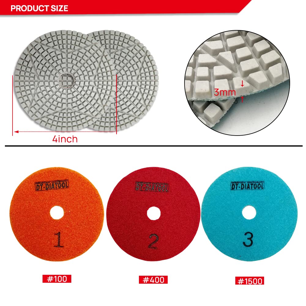 Snapklik.com : DT-DIATOOL Diamond 3 Step Polishing Pads 4 Inch For ...