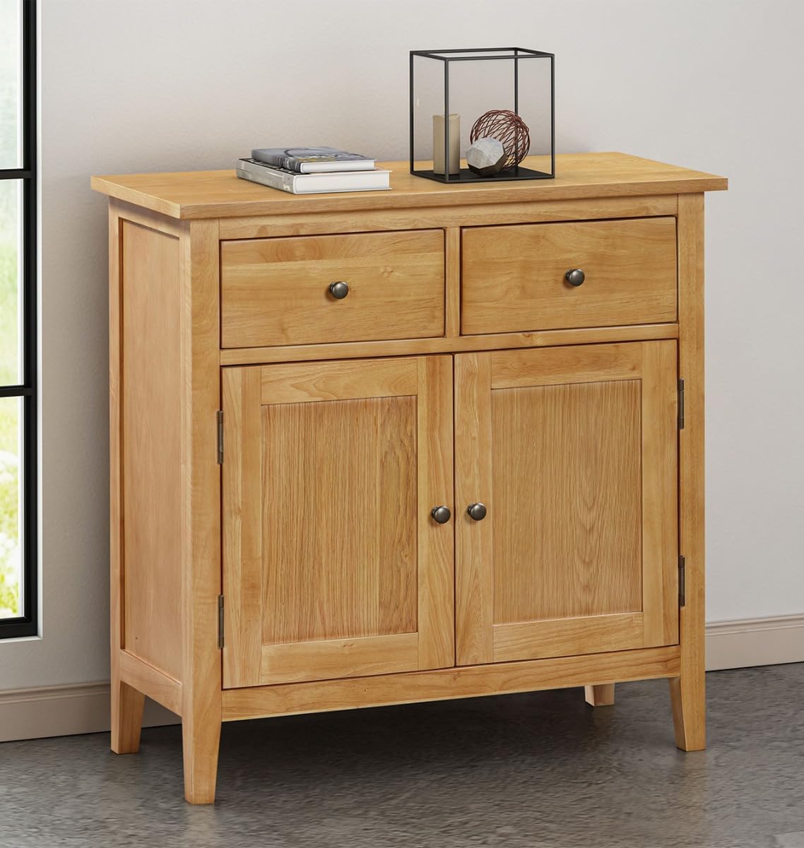 Hallowood Furniture Aston Oak Small Sideboard with 2 Drawers & Cupboard ...