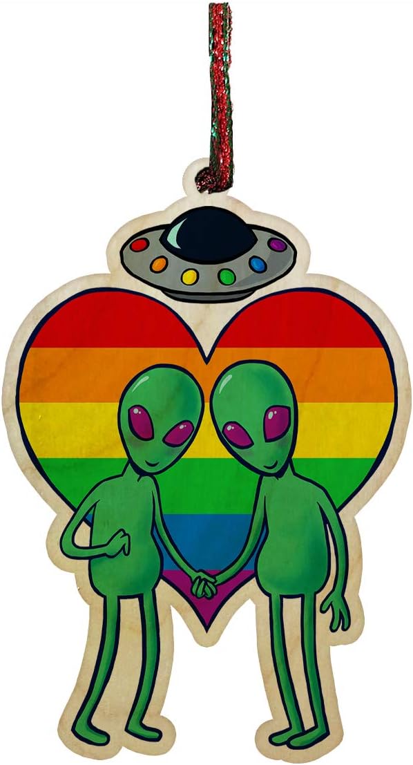 Amazon.com: Aliens Holding Hands Flying Saucer Rainbow Heart LGBT Pride ...