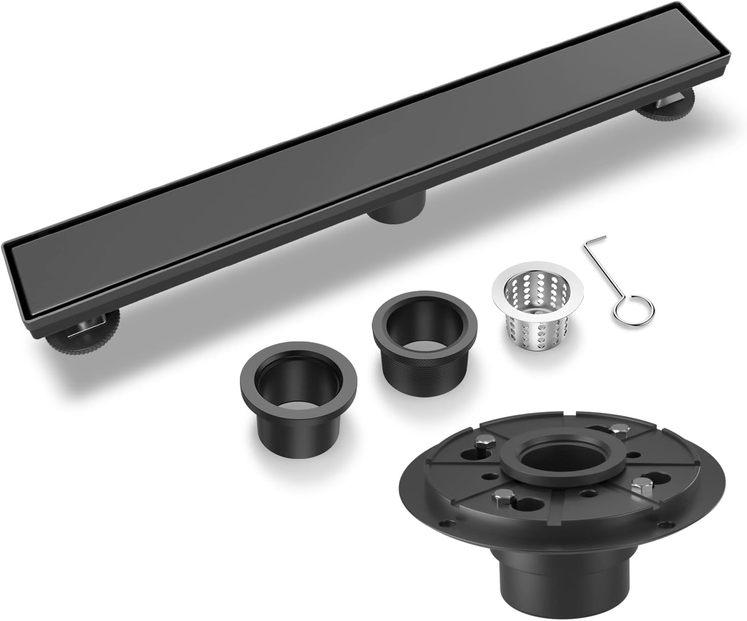 EXF Linear Shower Floor Drain 12 Inch Matte Black with ABS Flange ...