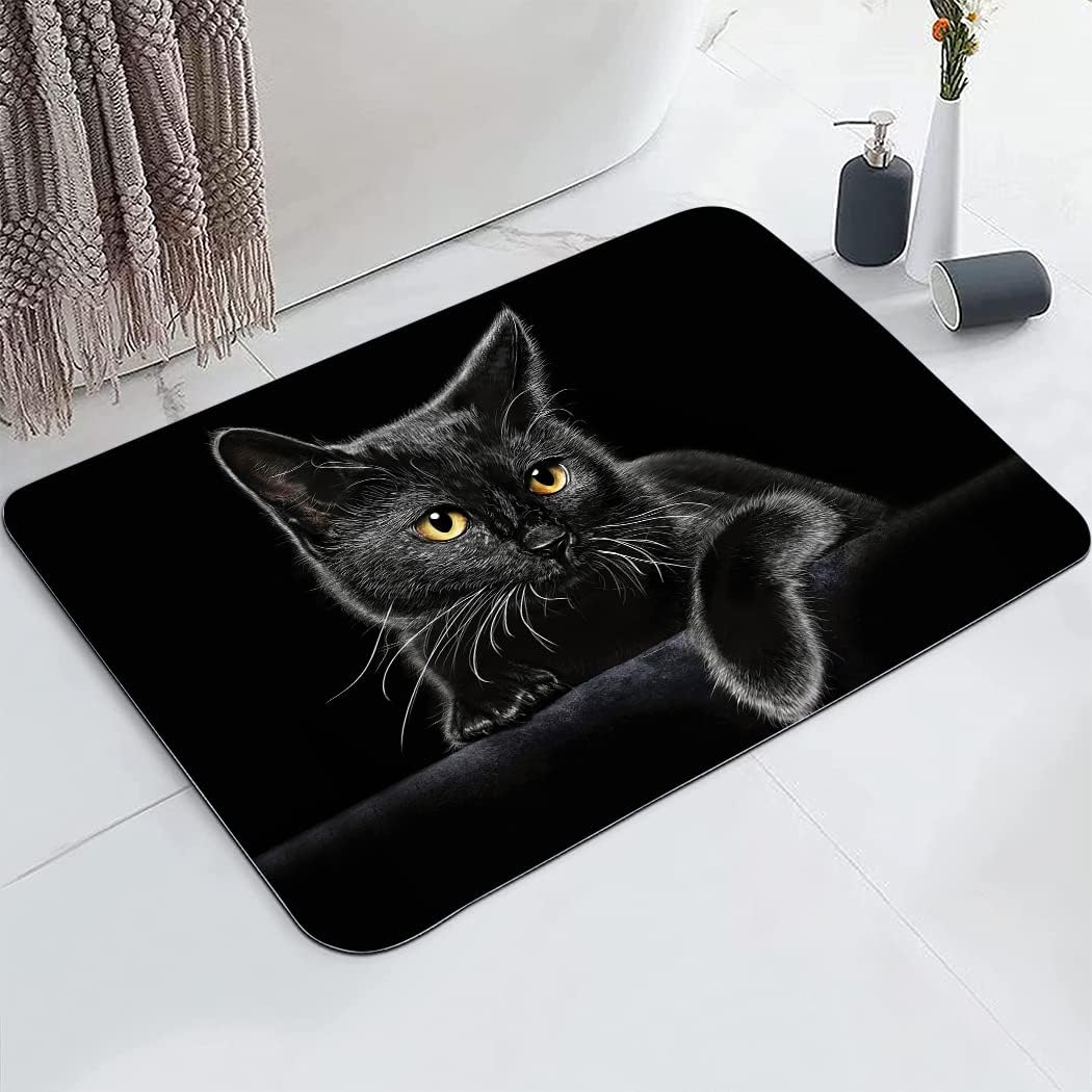 Amazon.com: Feblilac Black White Cat Bathroom Rug, Yin Yang Round Bath ...