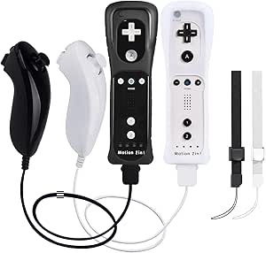 2 Pack Wii Controllers with Motion Plus, includes Black and White Wii ...