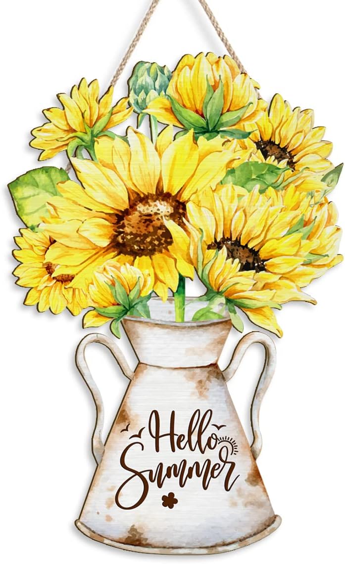 Amazon.com : Hello Summer Door Sign Farmhouse Sunflower Summer Decor ...