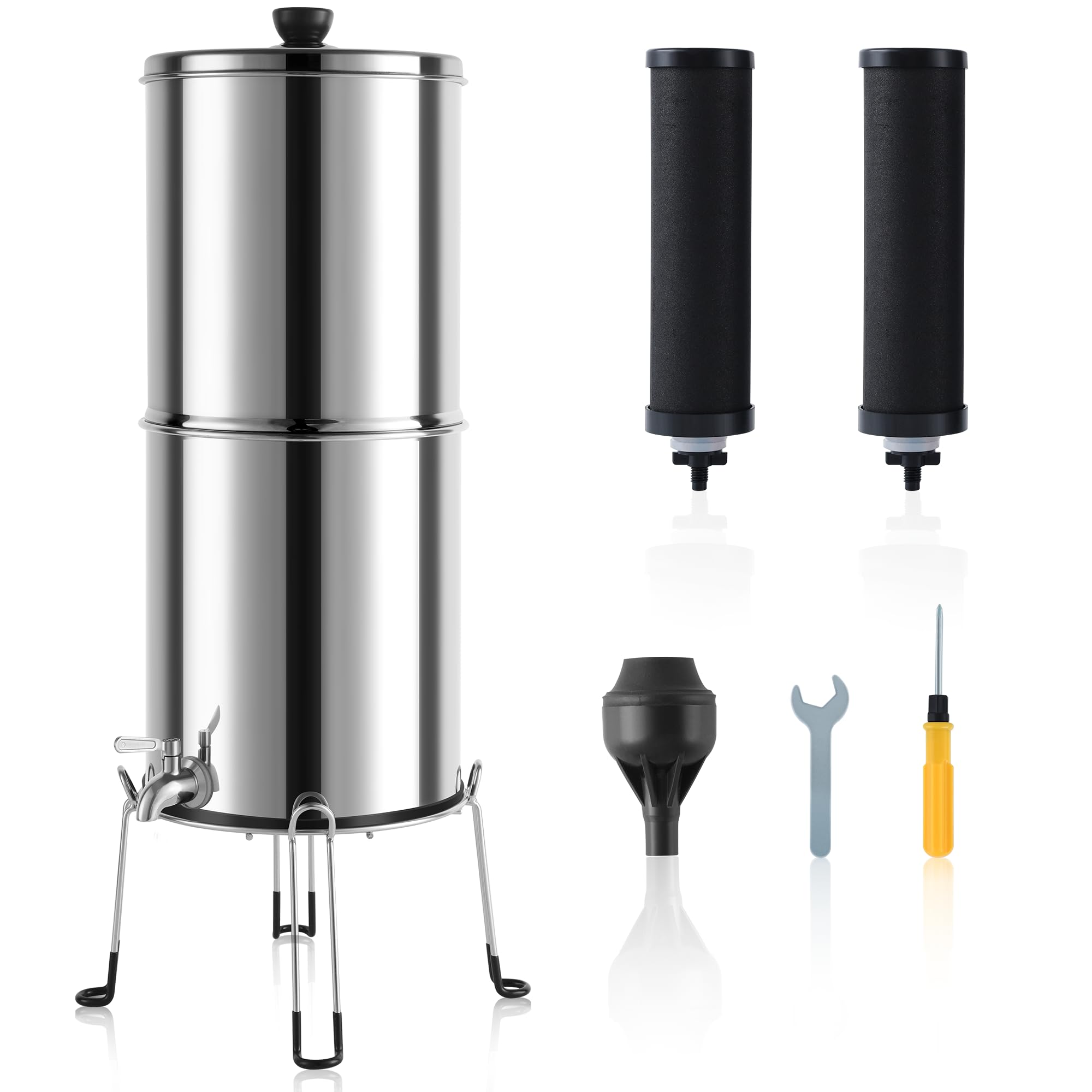 Anfrere 304 Stainless Steel Water Filter with Stand, Gravity Fed Water ...