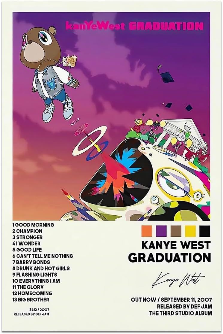 Amazon.com: Kanye West Poster Graduation Album Cover Posters Music ...