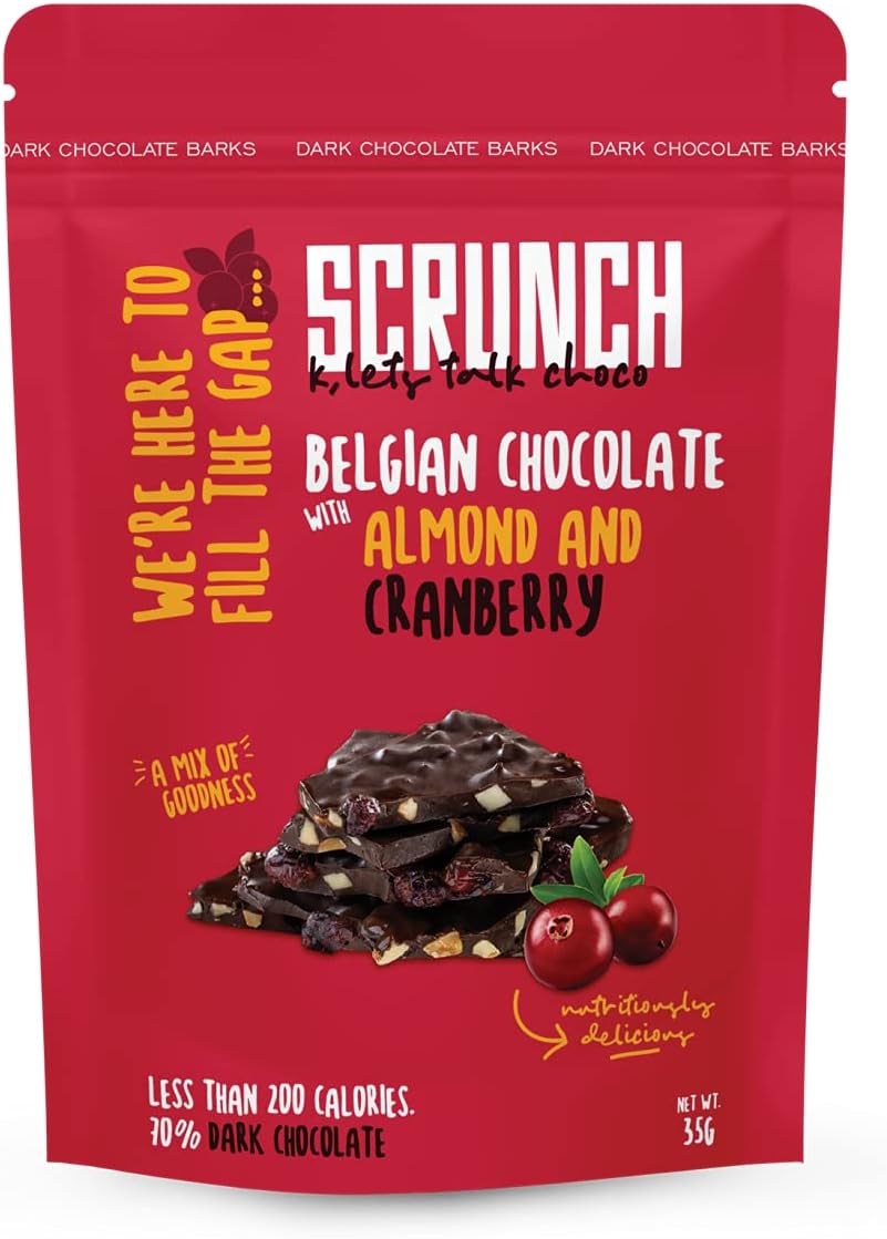 Scrunch - belgian dark chocolate barks with almond and cranberry 35g ...