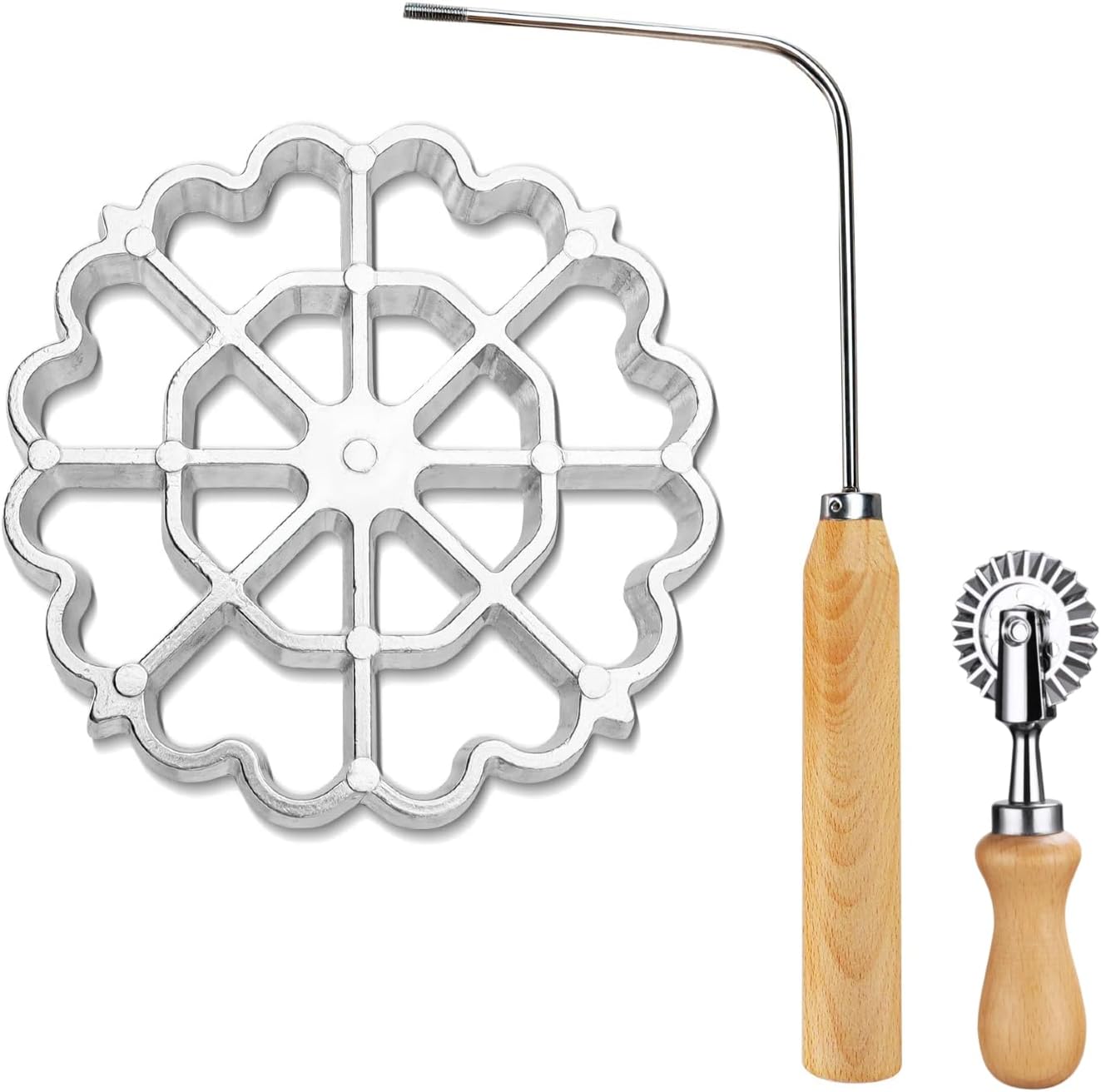 Amazon.com: Bunuelos Mold Rosette Iron Molds Set with Wooden Handle ...