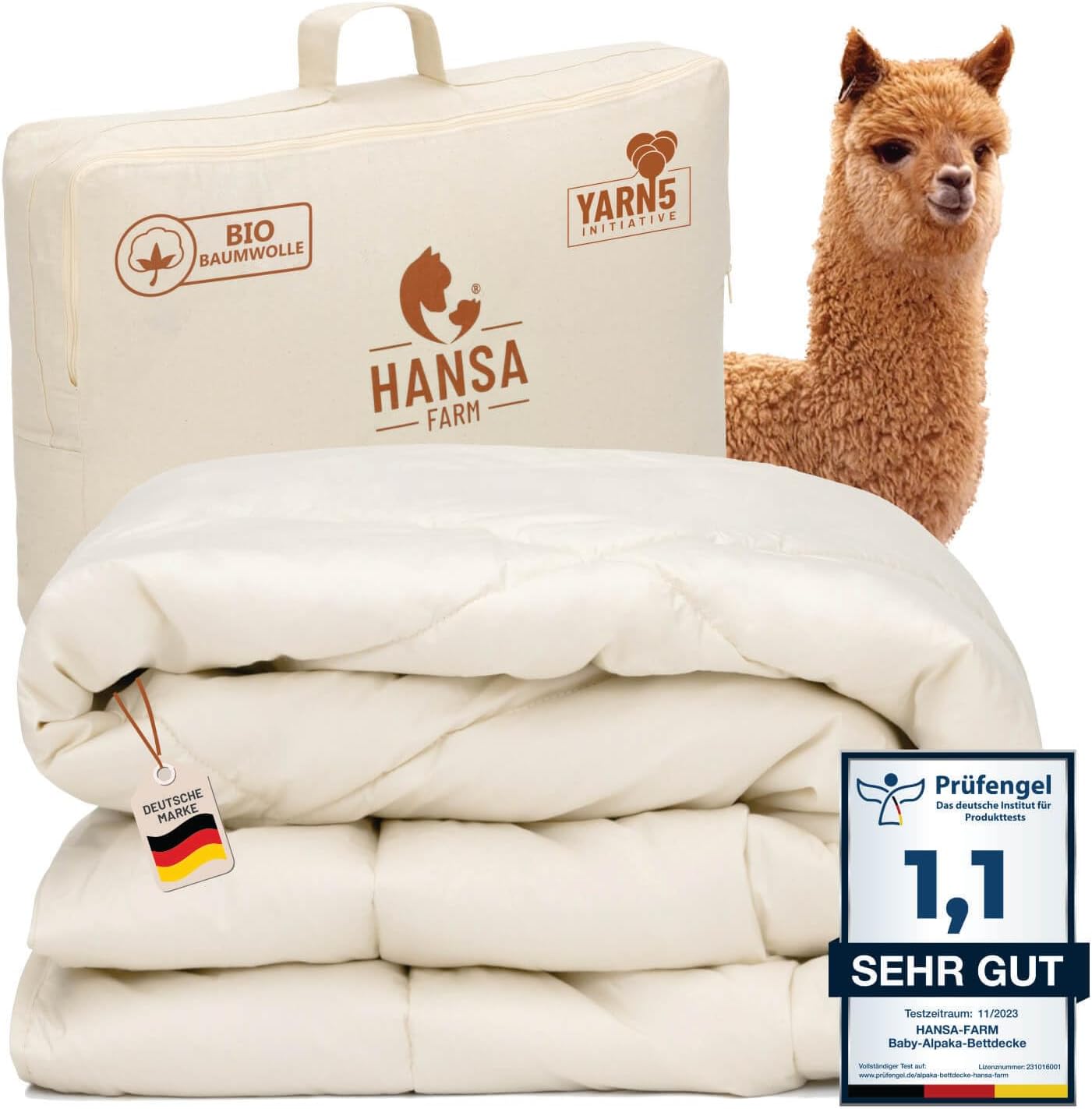 HANSA-FARM | Baby Alpaka Bio-Bettdecke 135 x 200 cm (Füllung 1.400g ...