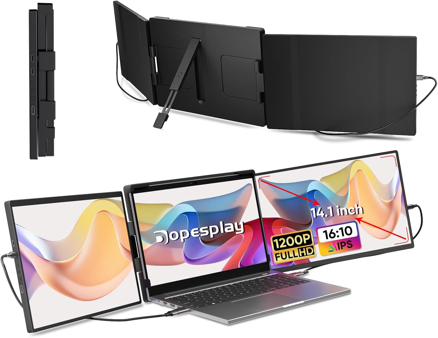 Dopesplay Laptop Screen Extender,14.1" Triple Portable Monitor for ...