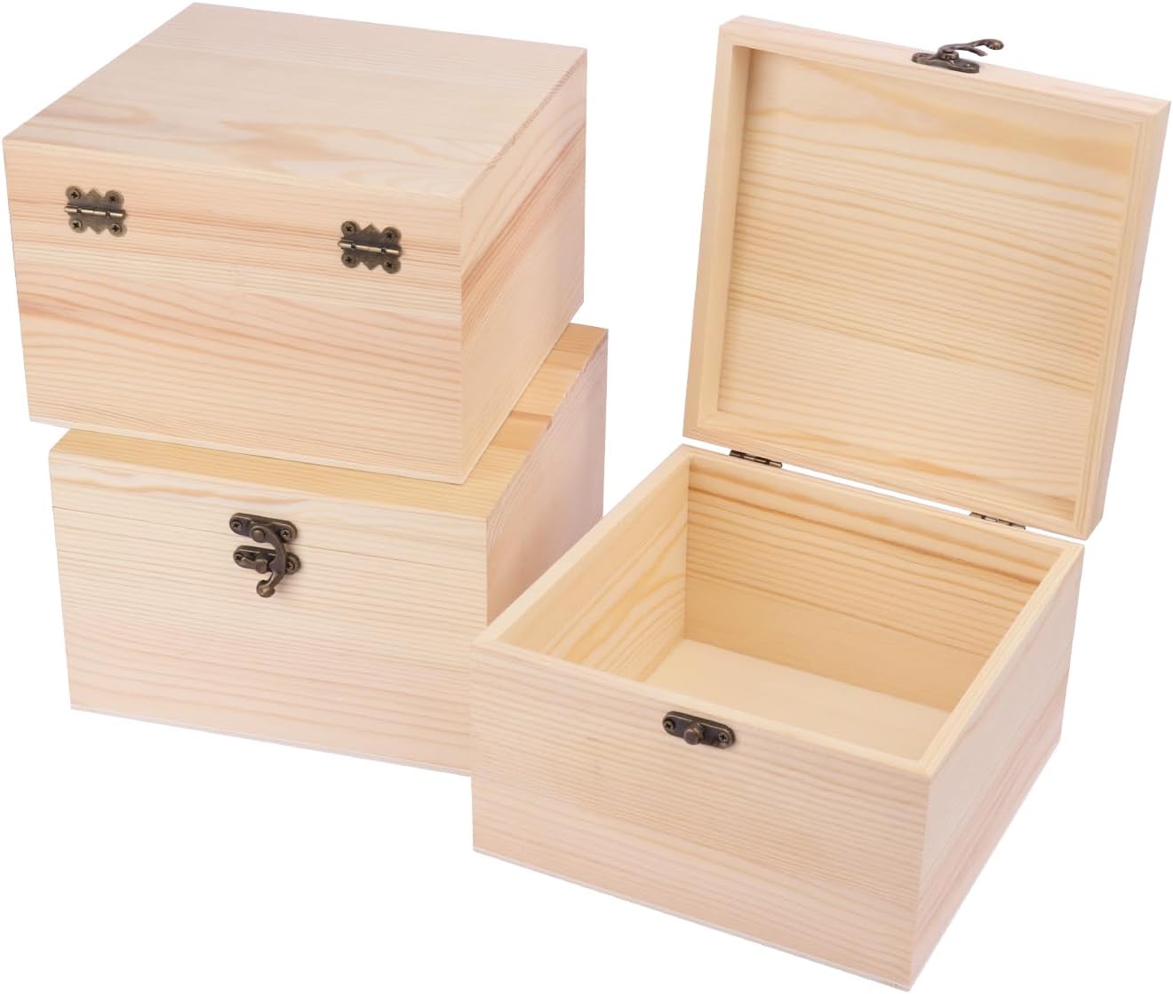 Amazon.com: GNIEMCKIN 3 Pack Wooden Box, Unfinished Unpainted Wood ...