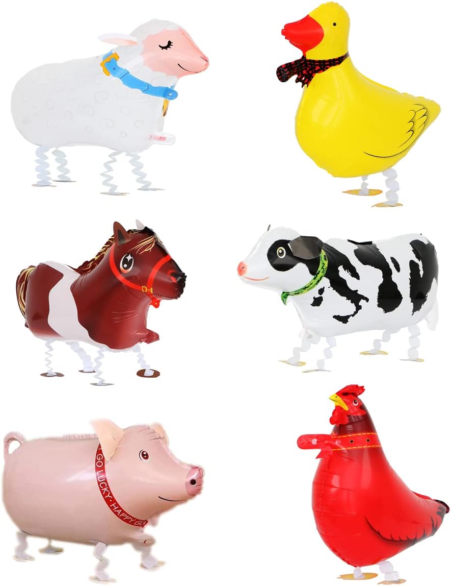 6Pcs Walking Farm Animal Balloons HADEEONG Farm Animal Walking Balloons ...