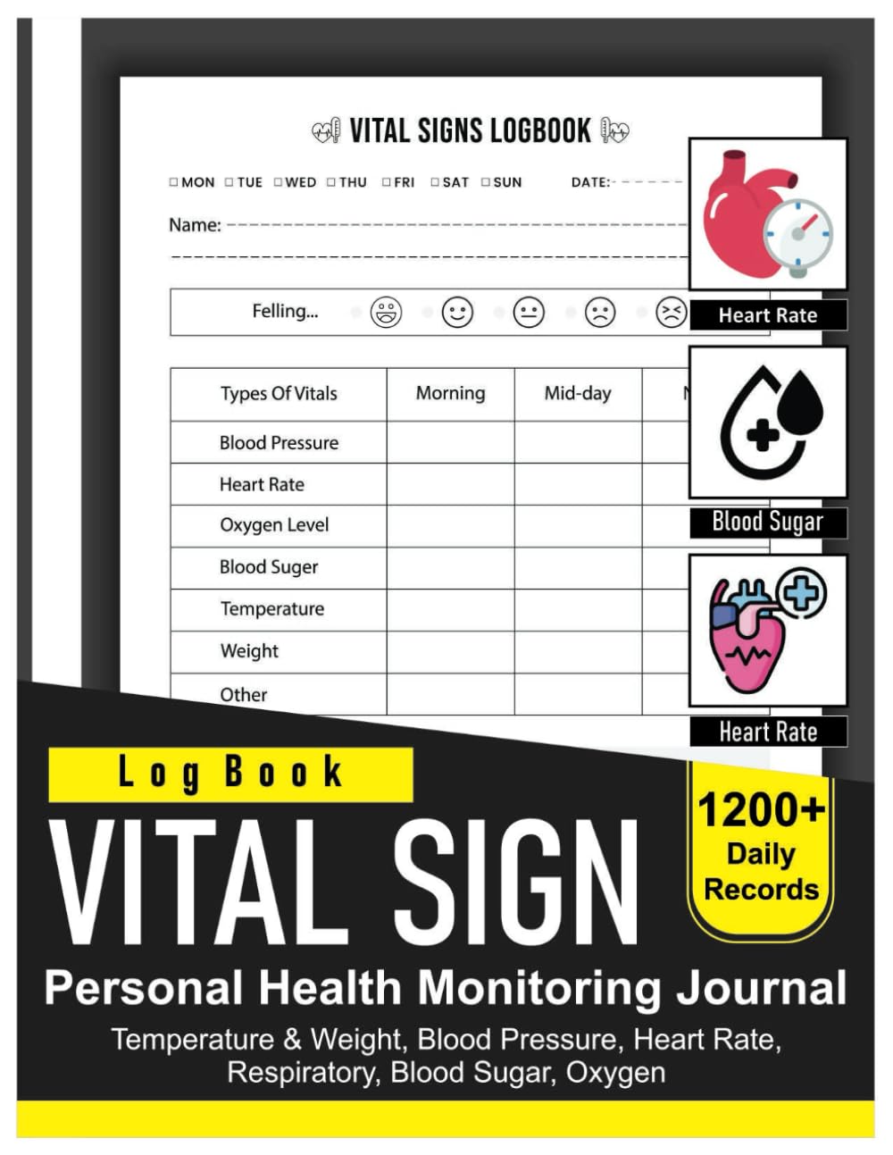 Vital Signs Log Book Multi Symptom Tracker Log For Monitoring ...