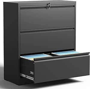 Amazon.com: IKIMI 3 Drawer Lateral File Cabinets with Lock,Metal Lateral Filing Cabinet for Home ...