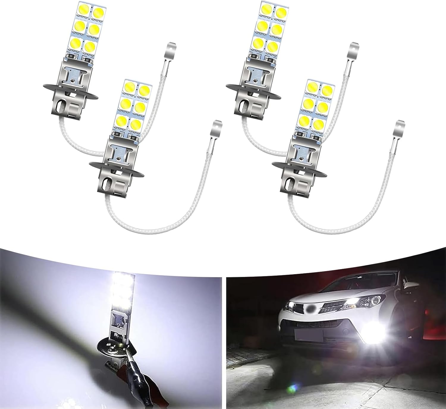 Amazon.com: Sinytuto Pack-4 Car LED Lights, H3 High Brightness Fog ...