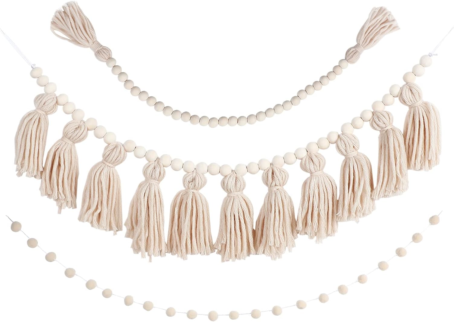 Amazon.com: 3 Pieces Boho Tassel Garland with Wooden Beads, Farmhouse ...