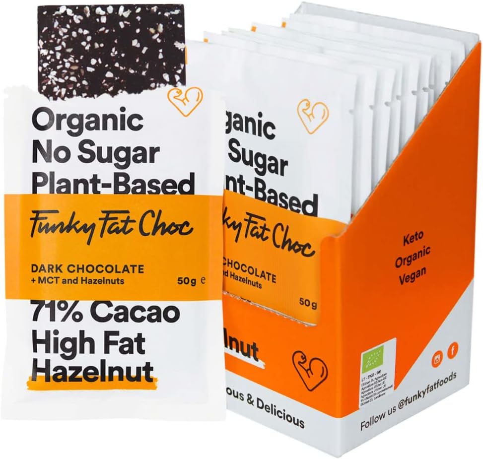 Funky Fat Foods Sugar-Free, Vegan, Organic Dark Chocolate Bars with ...
