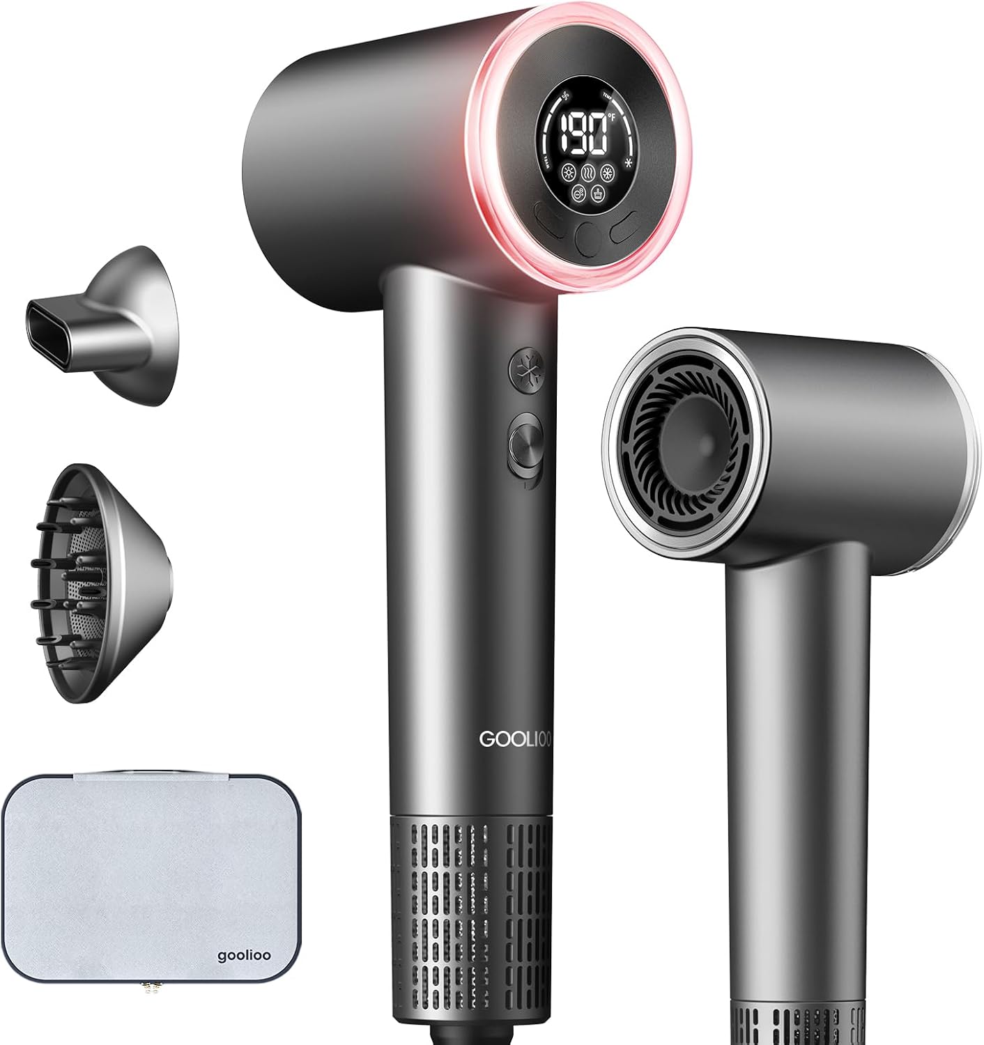 Amazon.com: Goolioo High Speed Hair Dryer with Travel Case Bag, 200 ...