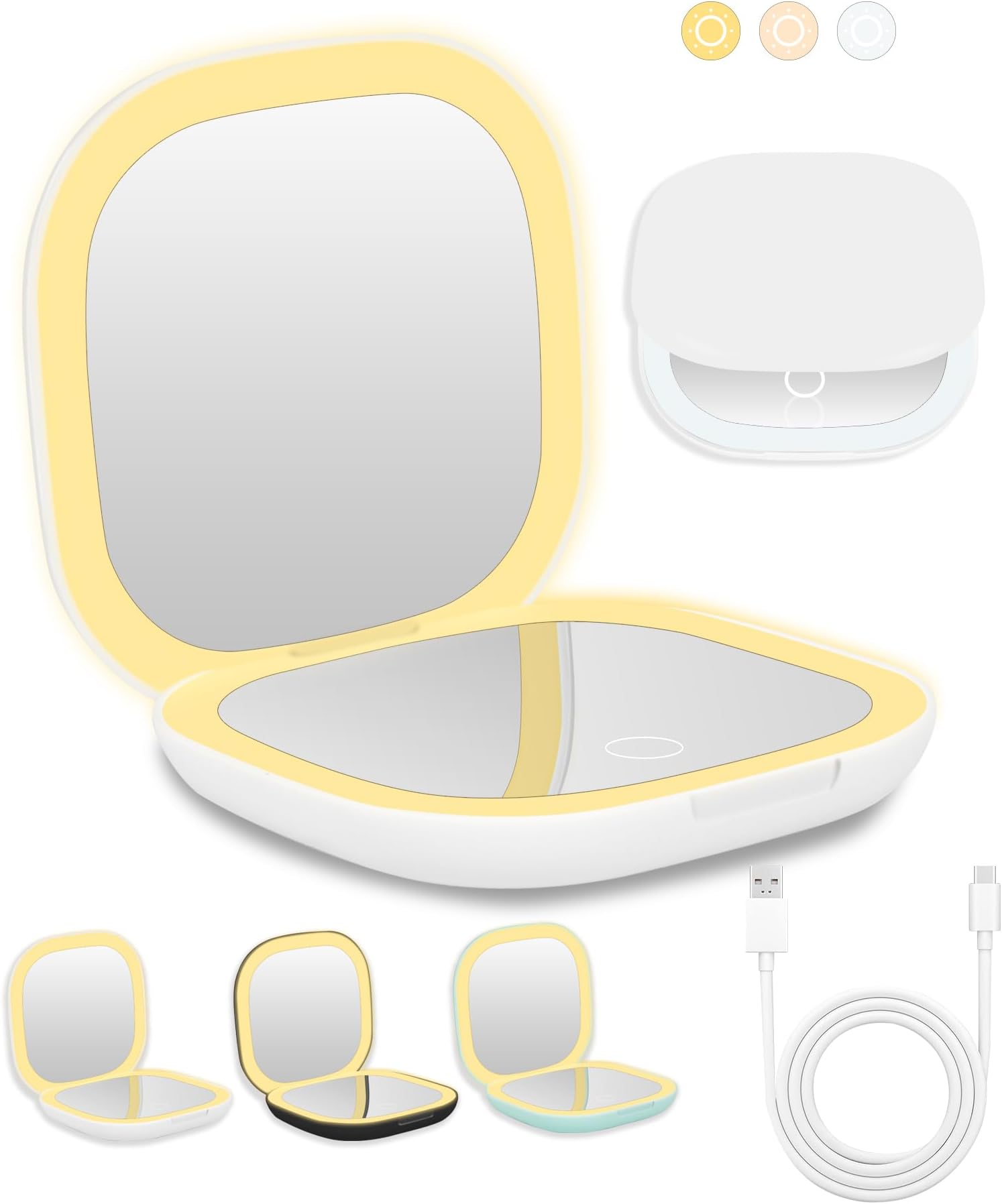 Amazon.com: Benbilry Lighted Compact Travel Mirror with 3 Color Lights ...