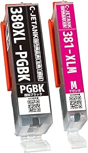 Amazon.co.jp: C-JETANK インクカートリッジ BCI-380XLBK BCI-381XLM キヤノン用 新互換インク 最新ICチップ QR WEB説明書付き 残量表示あり ...