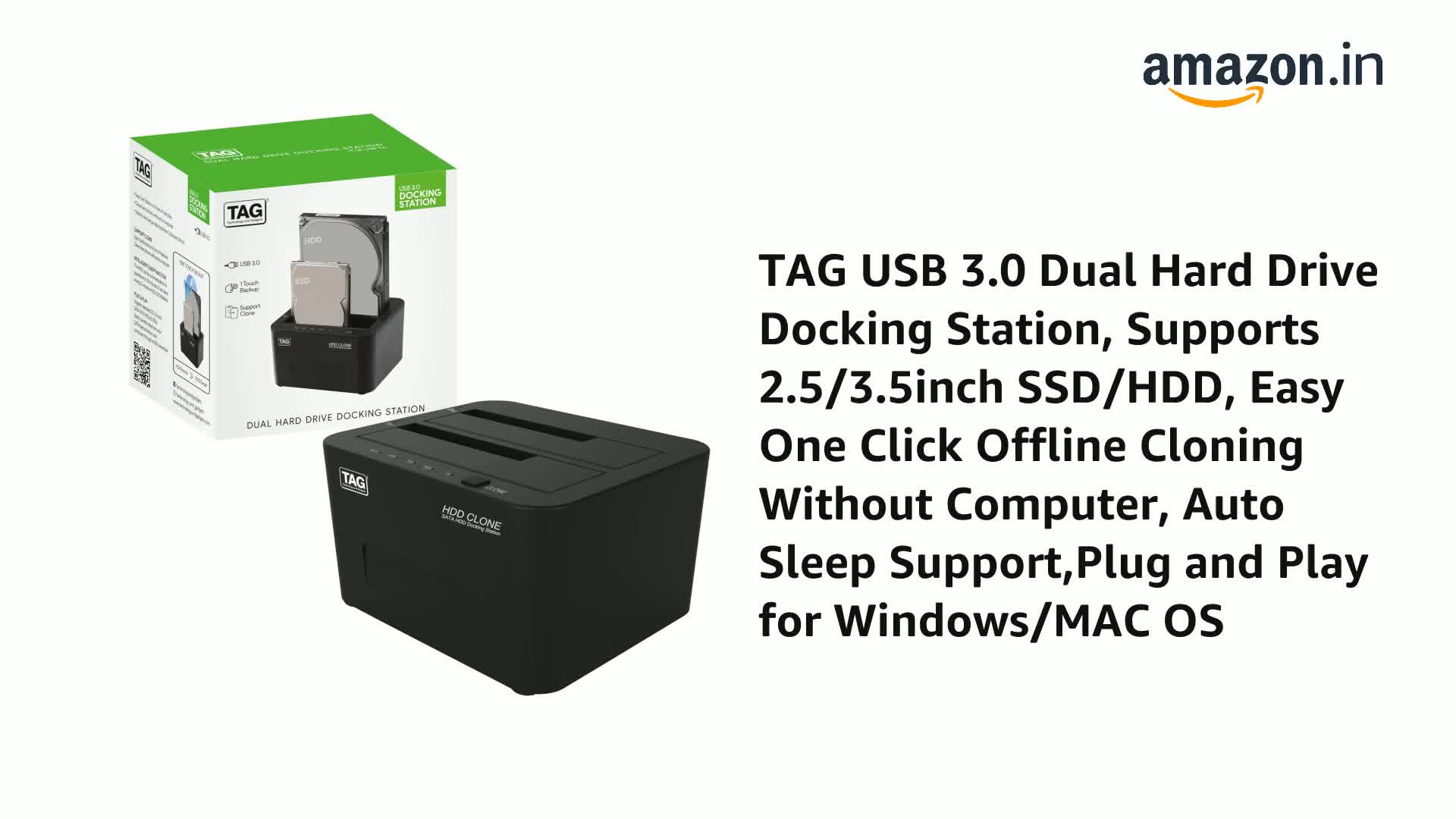 Watch TAG USB 3.0 Dual Hard Drive Docking Station, Supports 2.5/3.5inch ...