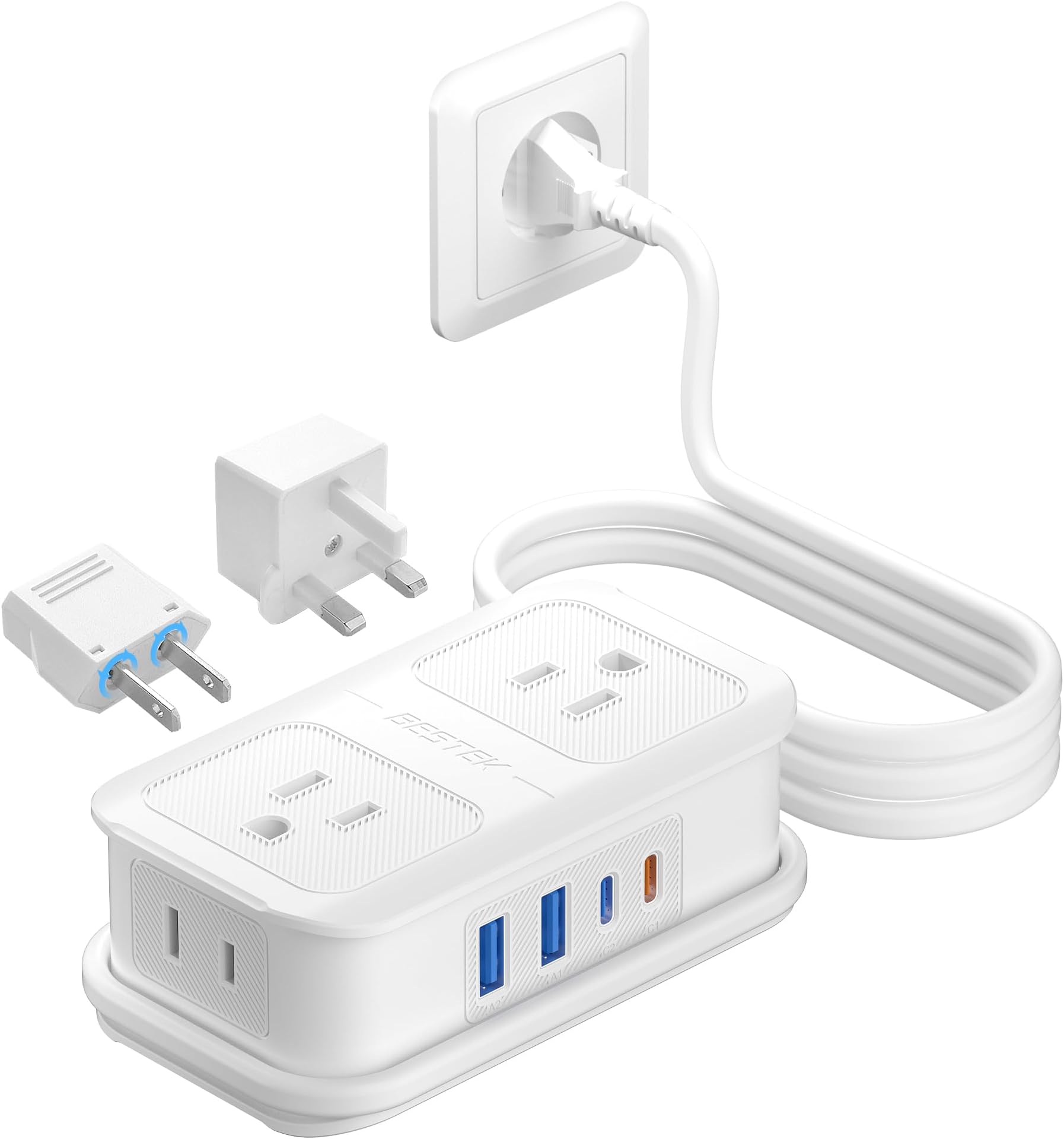 Amazon.com: BESTEK European Travel Plug Adapter: - 4 Outlets 4 USB ...